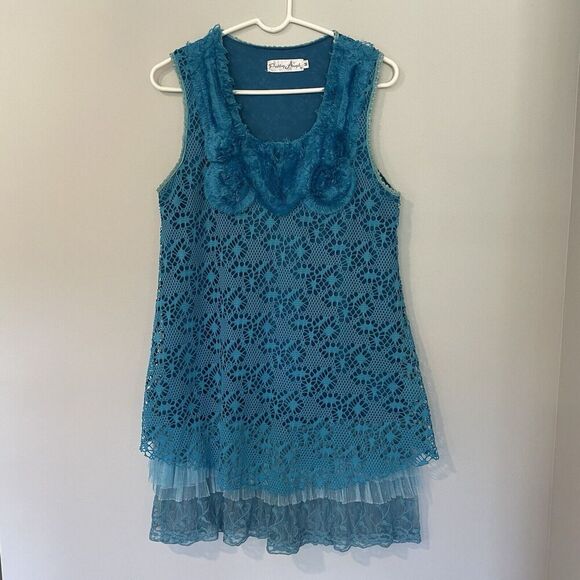 Pretty Angel | Tops | Pretty Angel Layered Crochet Blue Lace Ruffles ...